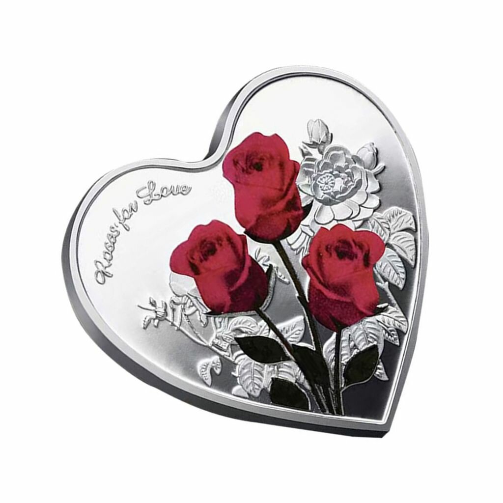 Монета, Металлический юбилейный подарок ко Дню святого Валентина - серебряное сердце