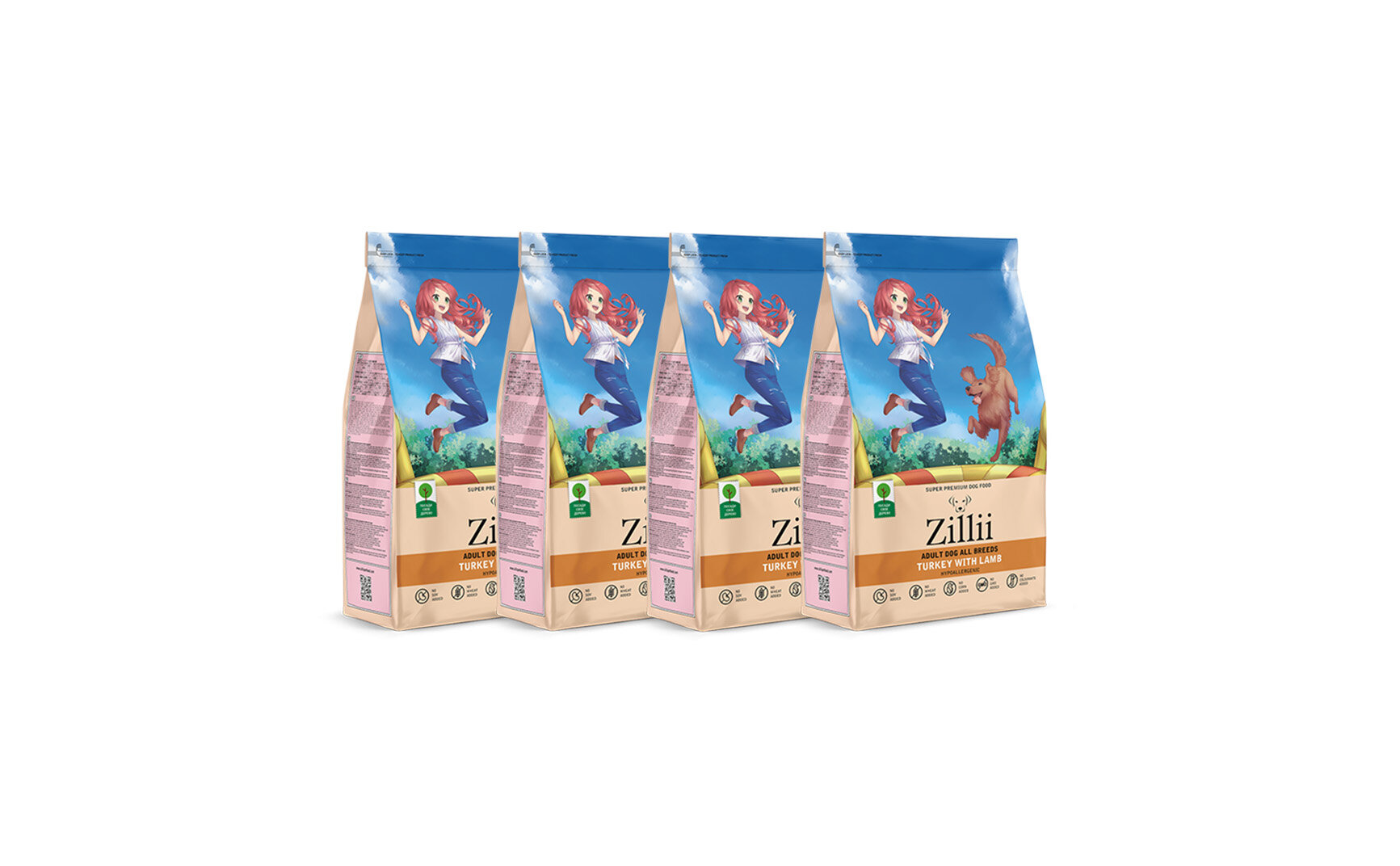 Zillii Adult Dog сухой корм для взрослых собак с индейкой и ягненком - 800 г x 4 шт.
