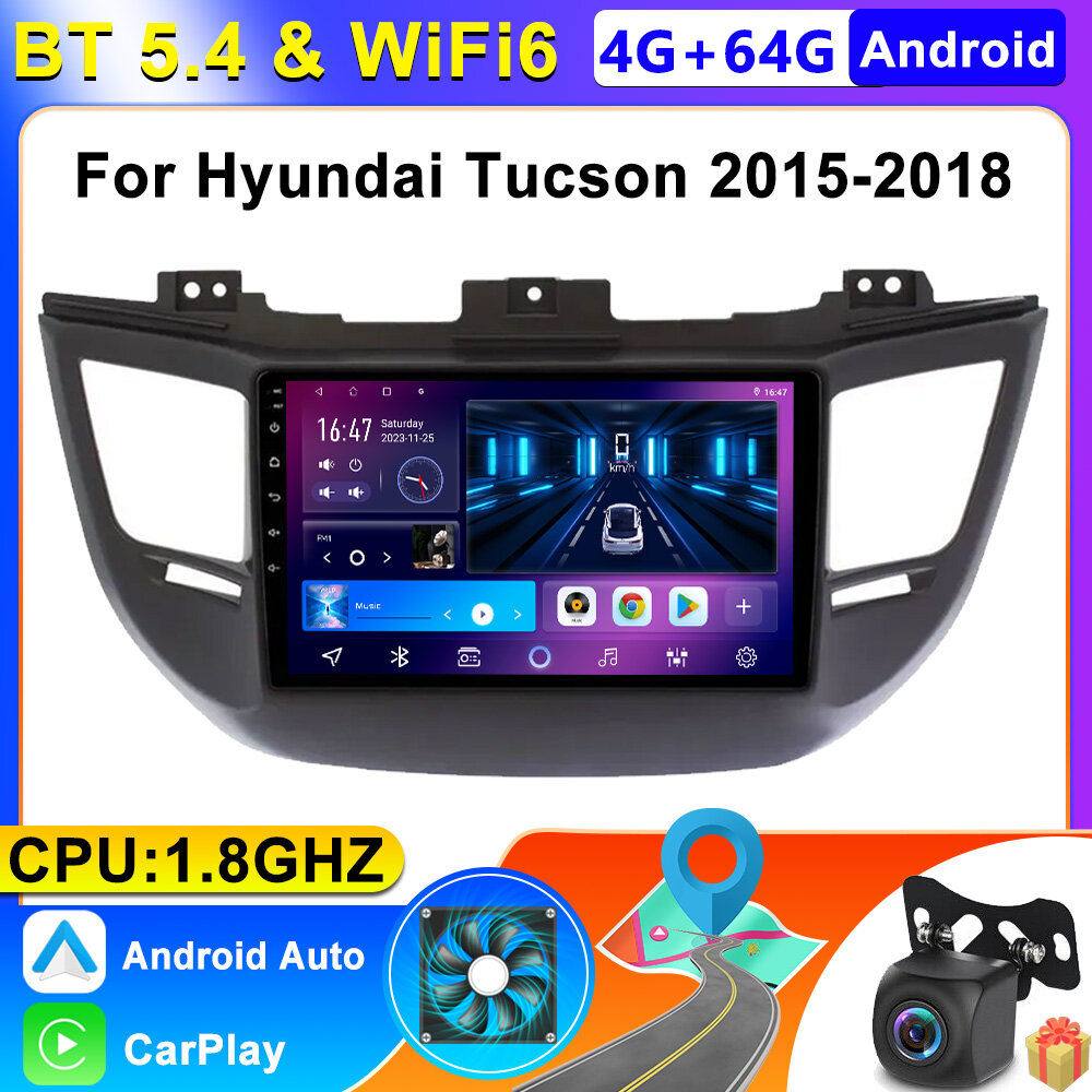 Магнитола 1.8GHz 4+64Гб Android для Hyundai Tucson 2015-2018 / Автомагнитола Андроид Хендай Туссан