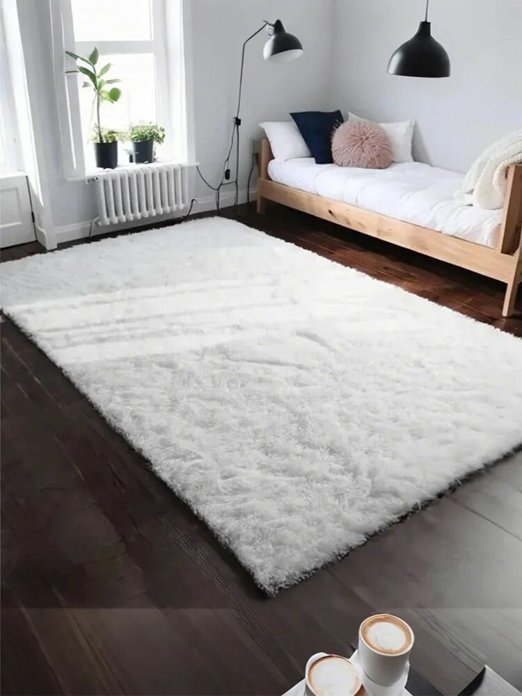 Прикроватный ковер белое пушистый, 200x250 СМ, нескользящий и удобный, можно использовать в спальне гостиной детской комнате