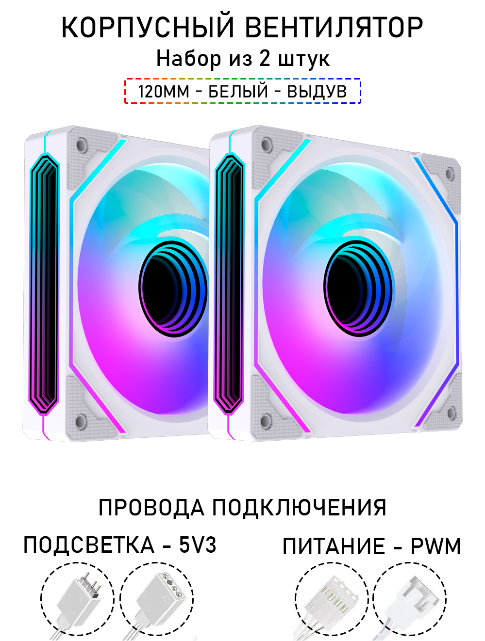 Вентилятор для корпуса LovingCool - 6PRO, набор из 2 штук 120мм, белый, A-RGB, PWM + 5v3
