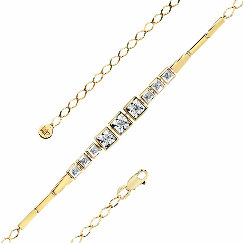 Браслет, комбинированное золото, 585 проба, бриллиант