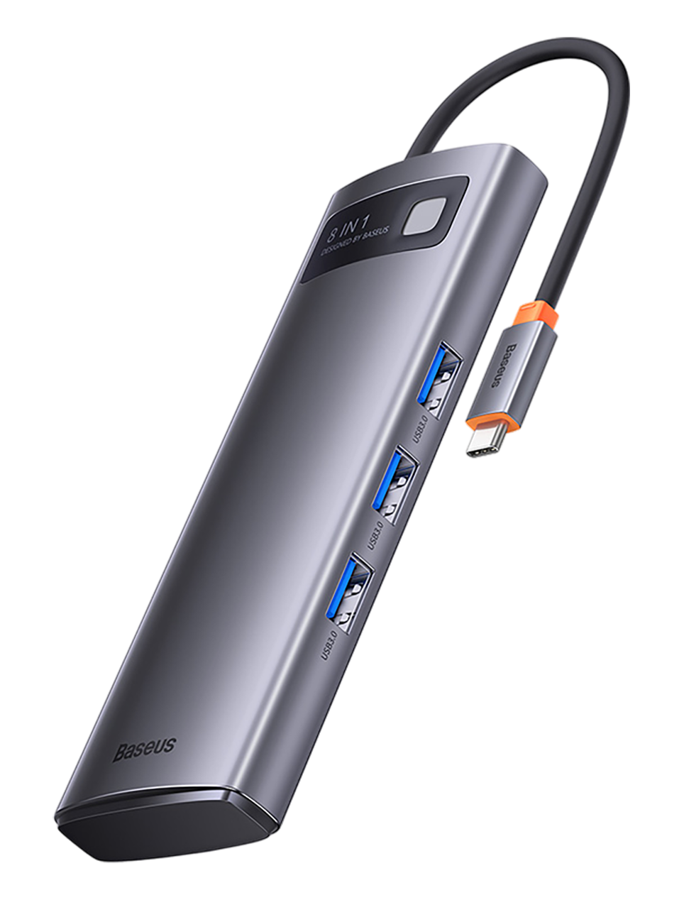 Хаб Baseus Metal Gleam Series 8-in-1 Type-C HUB Gray, PD, 3xUSB3.0, 2хHDMI, SD, TF (WKWG050113)