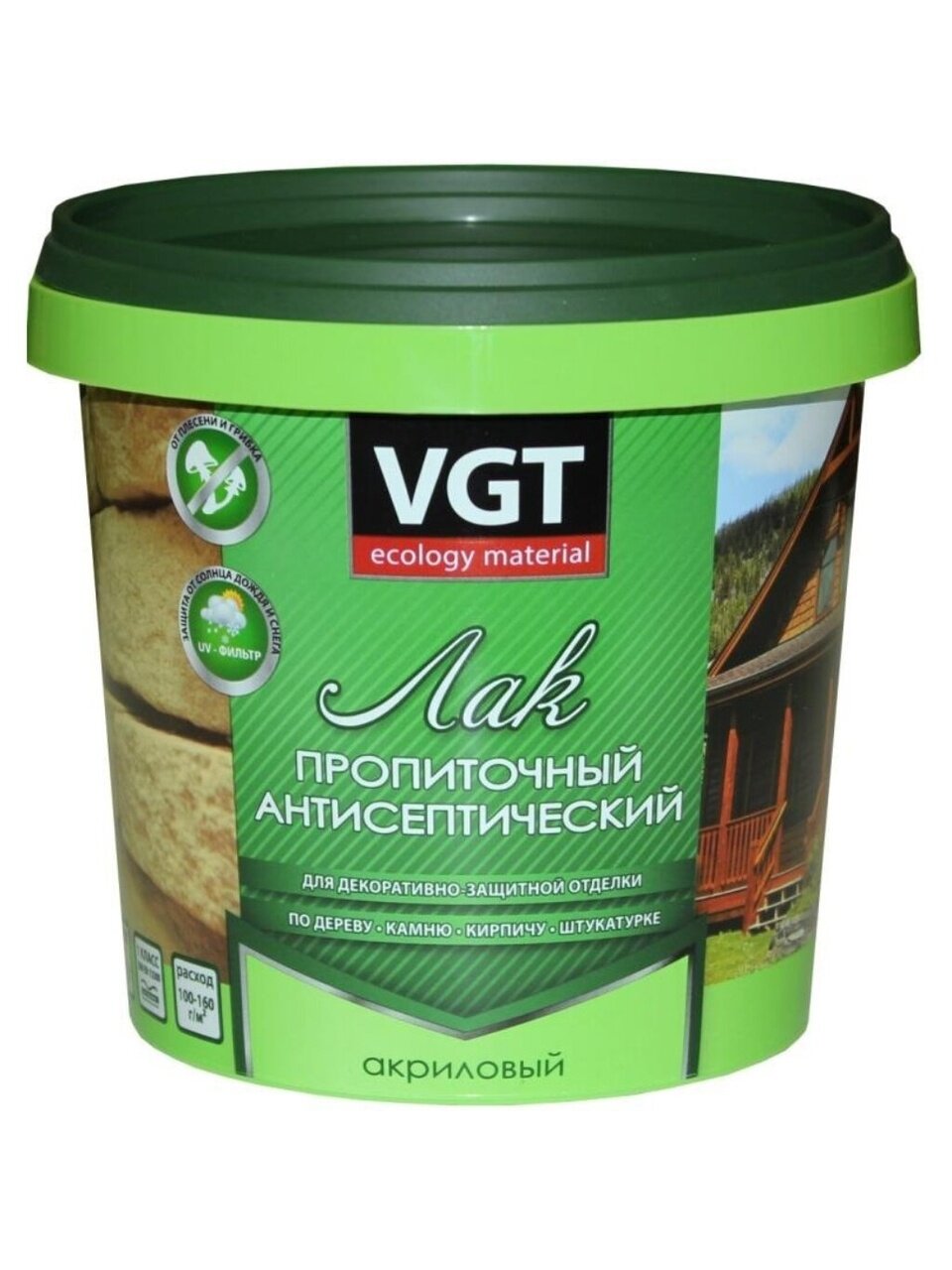 Лак VGT, антисептик, полуглянцевый, полиакриловый, белый, для внутренних и наружных работ, 0.9 кг