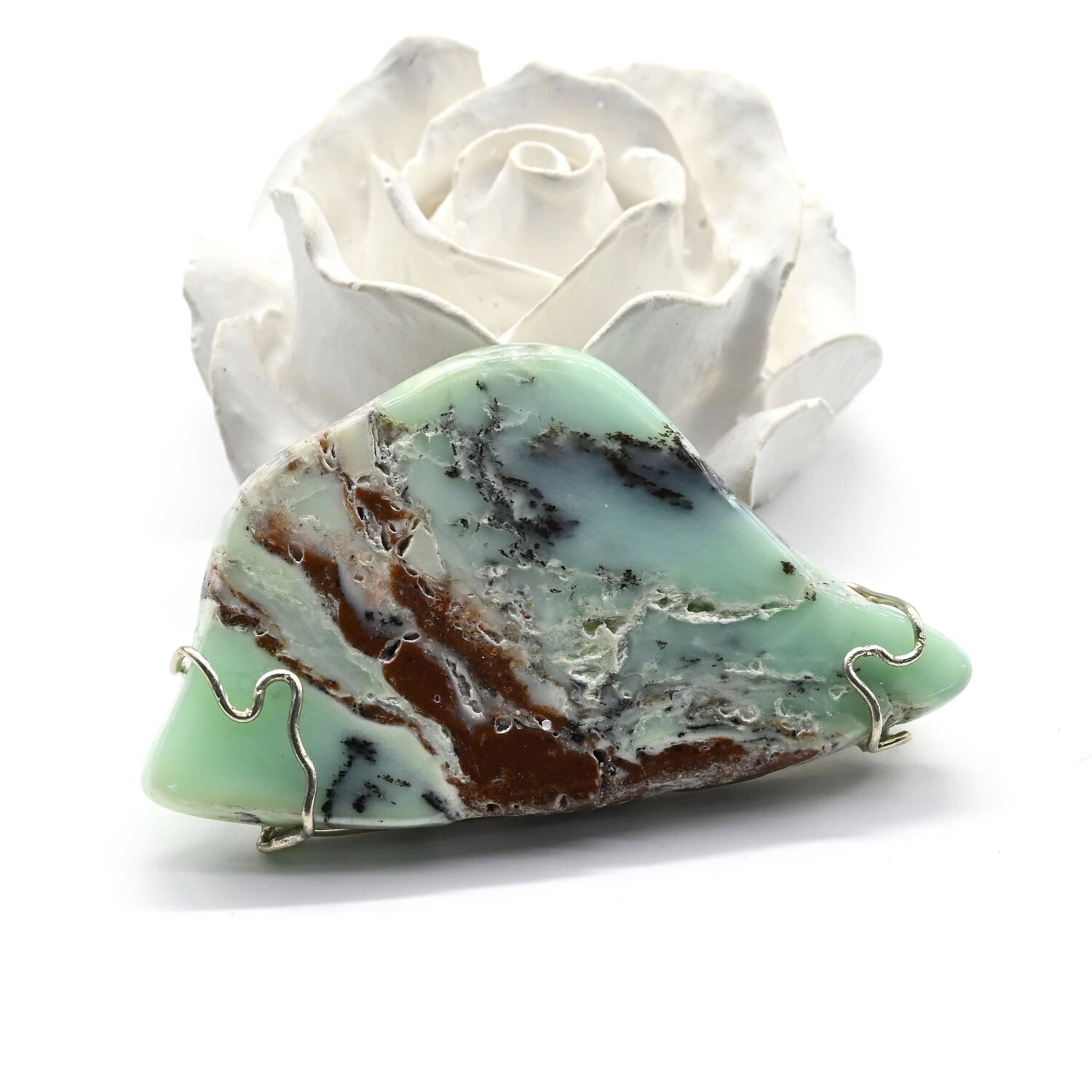 Брошь, хризопраз