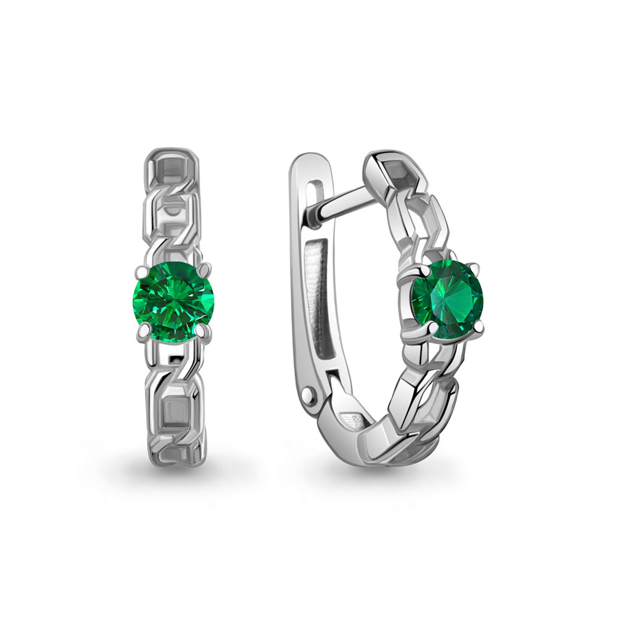 Серьги, серебро, 925 проба, родирование, изумруд синтетический