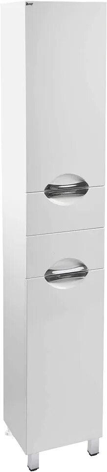 Шкаф-пенал для ванной Emmy Милли 40 R с бельевой корзиной, напольный, 40 см, белый, глянцевый, с ящиком, с дверками, из МДФ, фурнитура хром