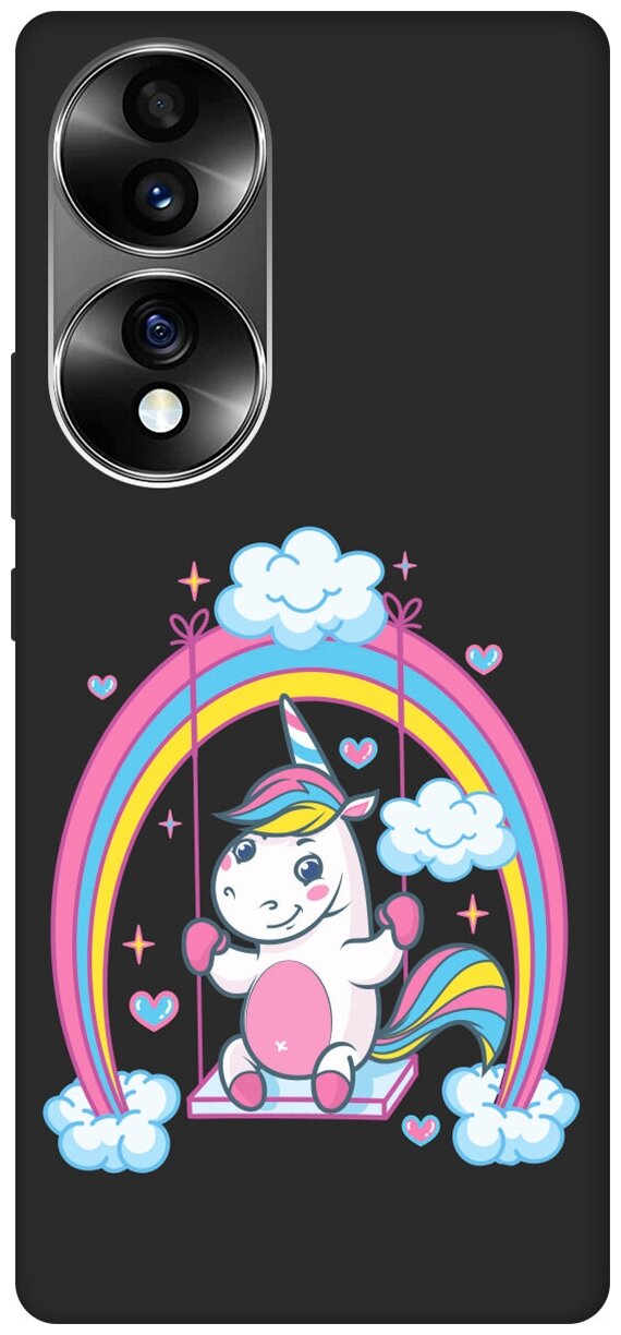 Матовый чехол Unicorn для Honor 70 / Хонор 70 с 3D эффектом черный