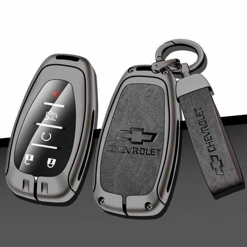 Чехол-брелок для автомобильного ключа Chevrolet Cruze, Malibu, Camaro, Traverse, Blazer металлический с пряжкой темно-серый