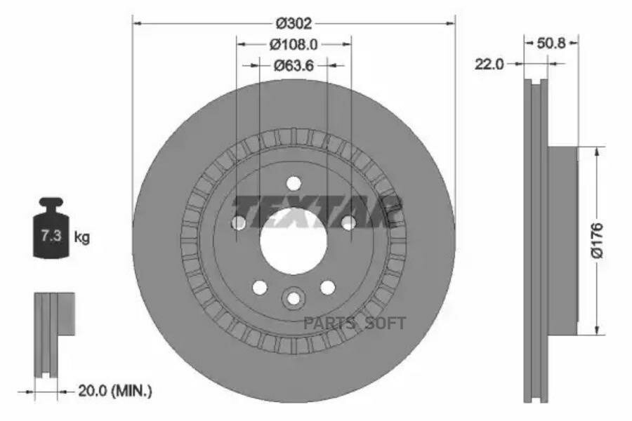 TEXTAR 92196403 Диск тормозной задний с покрытием PRO VOLVO TEXTAR 92196403