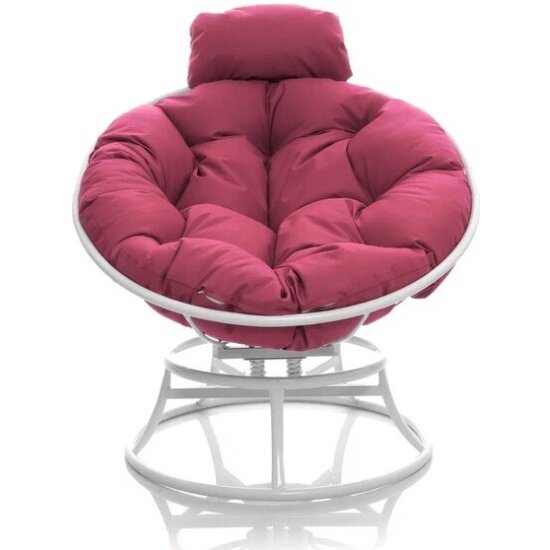 Садовое кресло M-group м-групп папасан пружинка мини без ротанга белое, розовая подушка