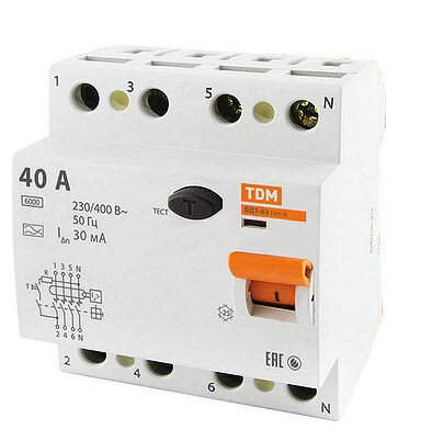 Устройство защитного отключения TDM, ВД1-63 4Р 40А 30мА тип А, SQ0203-0087