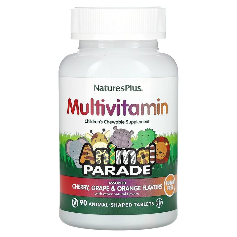 NaturesPlus, Animal Parade, мультивитаминная добавка для детей, жевательная добавка, вишня, виноград и апельсин, 90 таблеток в форме животных