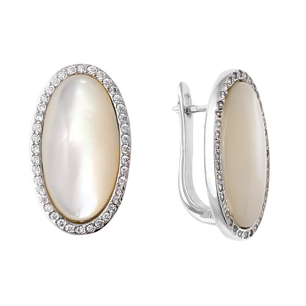 Серьги, серебро, 925 проба, фианит, перламутр