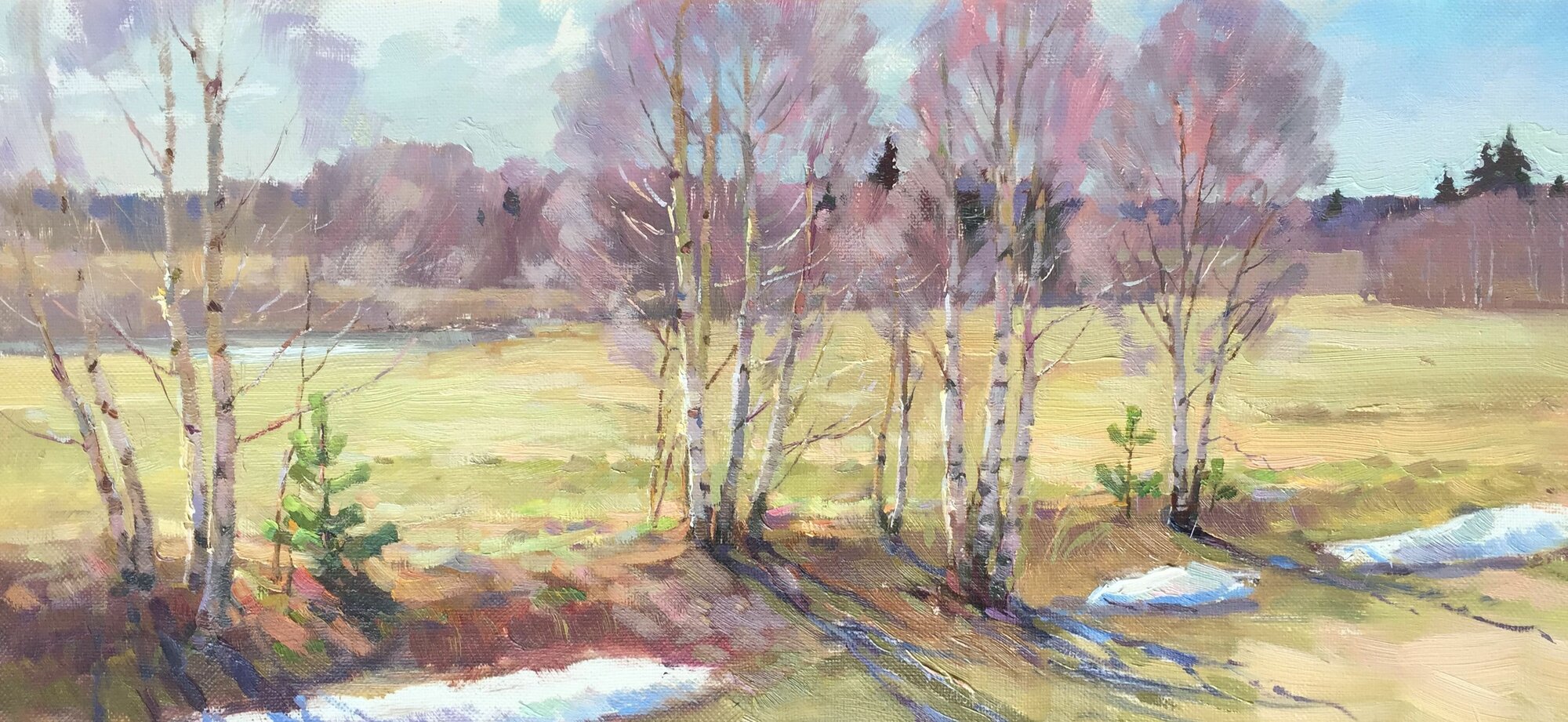 ART-Salon at Oktyabrskaya картина "Весна, залитая солнцем", 33х70 см, холст, масло, авторская работа