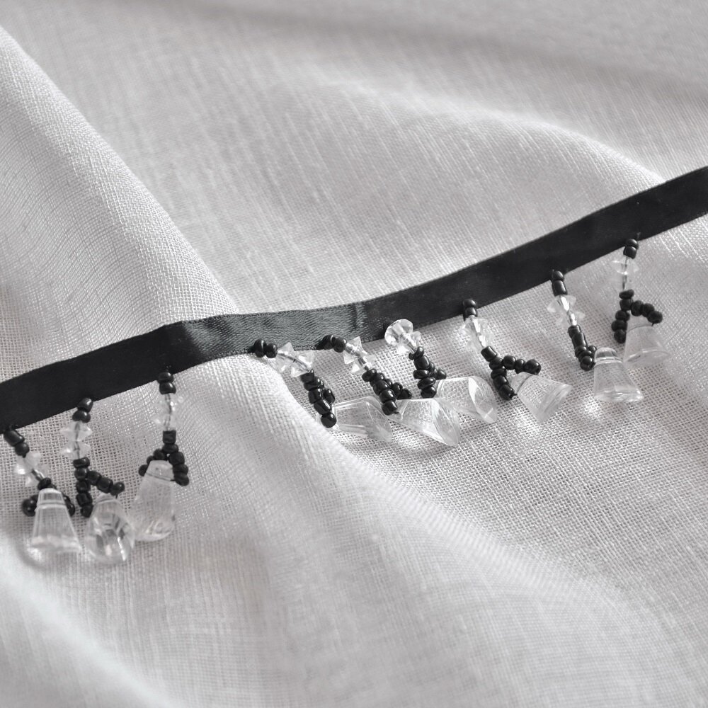 Бахрома 20 м для штор из стекляруса на ленте Delta Accessory, высота 4 см, цвет черный и прозрачный