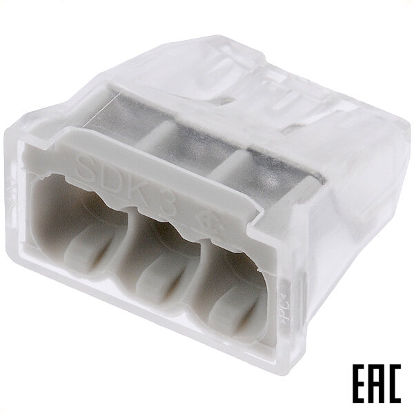 Клемма OBO Bettermann 61 325LGR 2054485 безвинтовой 3х(0,5-2,5) кв. мм (100 шт. в комплекте)