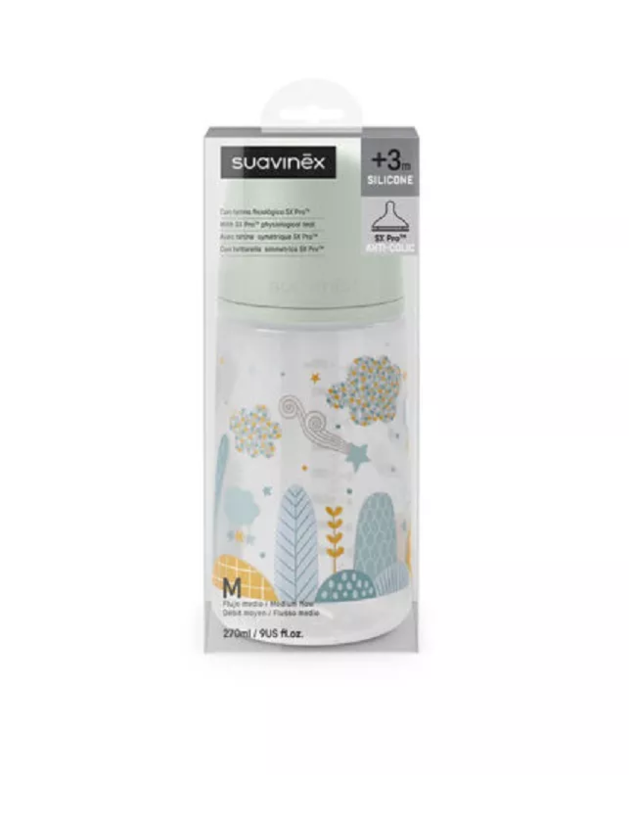 Бутылочка Suavinex 270 мл. пластиковая с физиологической соской 3м+, с противоколиковым клапаном (308321) А