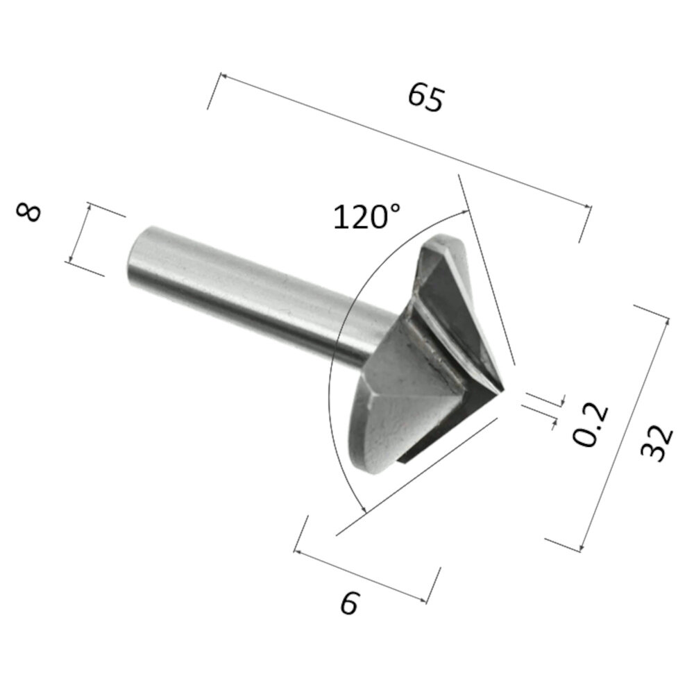 Фреза DJTOL N2V832120 V-образная конусная (по дереву, композиту (АКП), пластику)