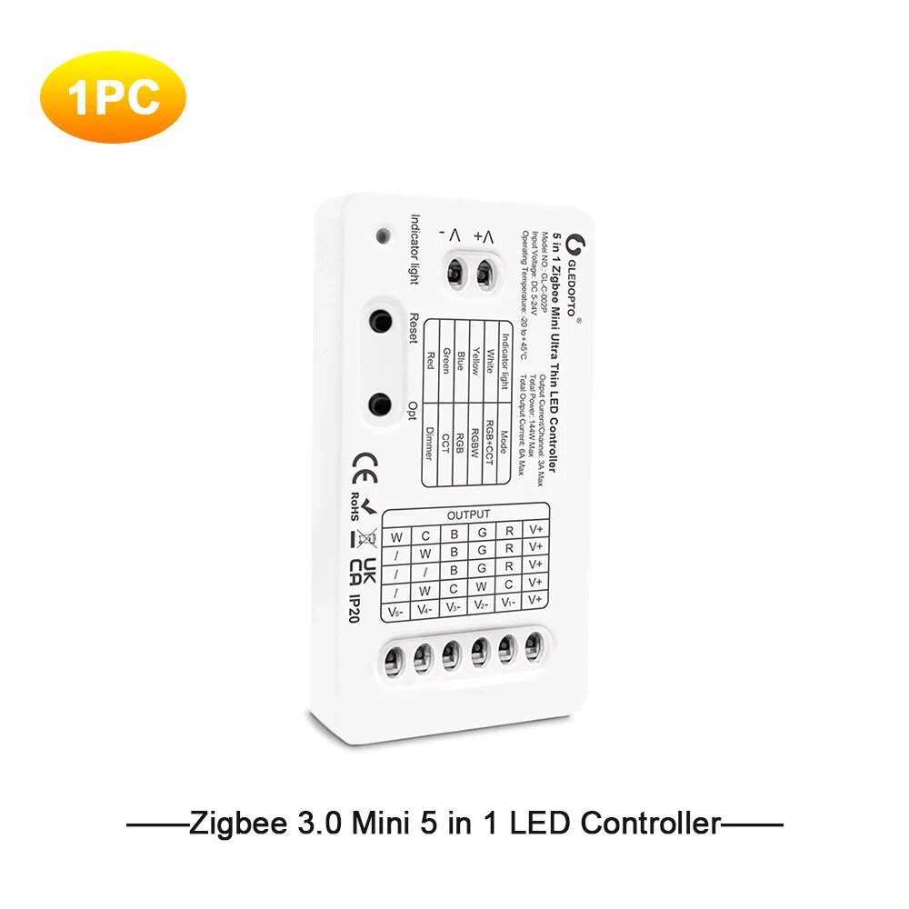 RGB-контроллер GLEDOPTO Zigbee 3.0 6A Per Channel, 1PC Mini 5 in 1