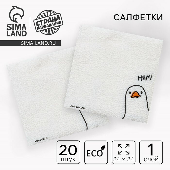 Салфетки бумажные однослойные Гусь 24×24 см, 20 шт, 2 шт.