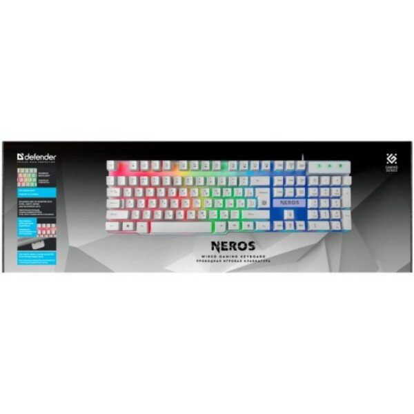 Клавиатура Defender Neros GK-147 RU, белый, радуж,104 кн, FN,1.8м