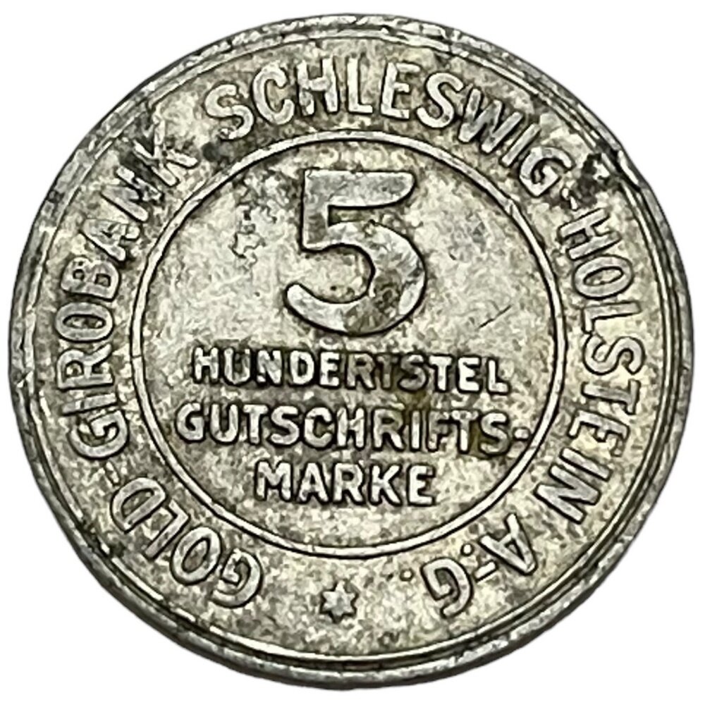 Германия (Веймарская Республика) Шлезвиг-Гольштейн 5/100 марки 1923 г. (Лот №3)