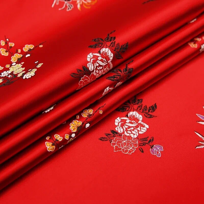 Парчовая ткань с цветочным узором Красный, 250x75cm, 3