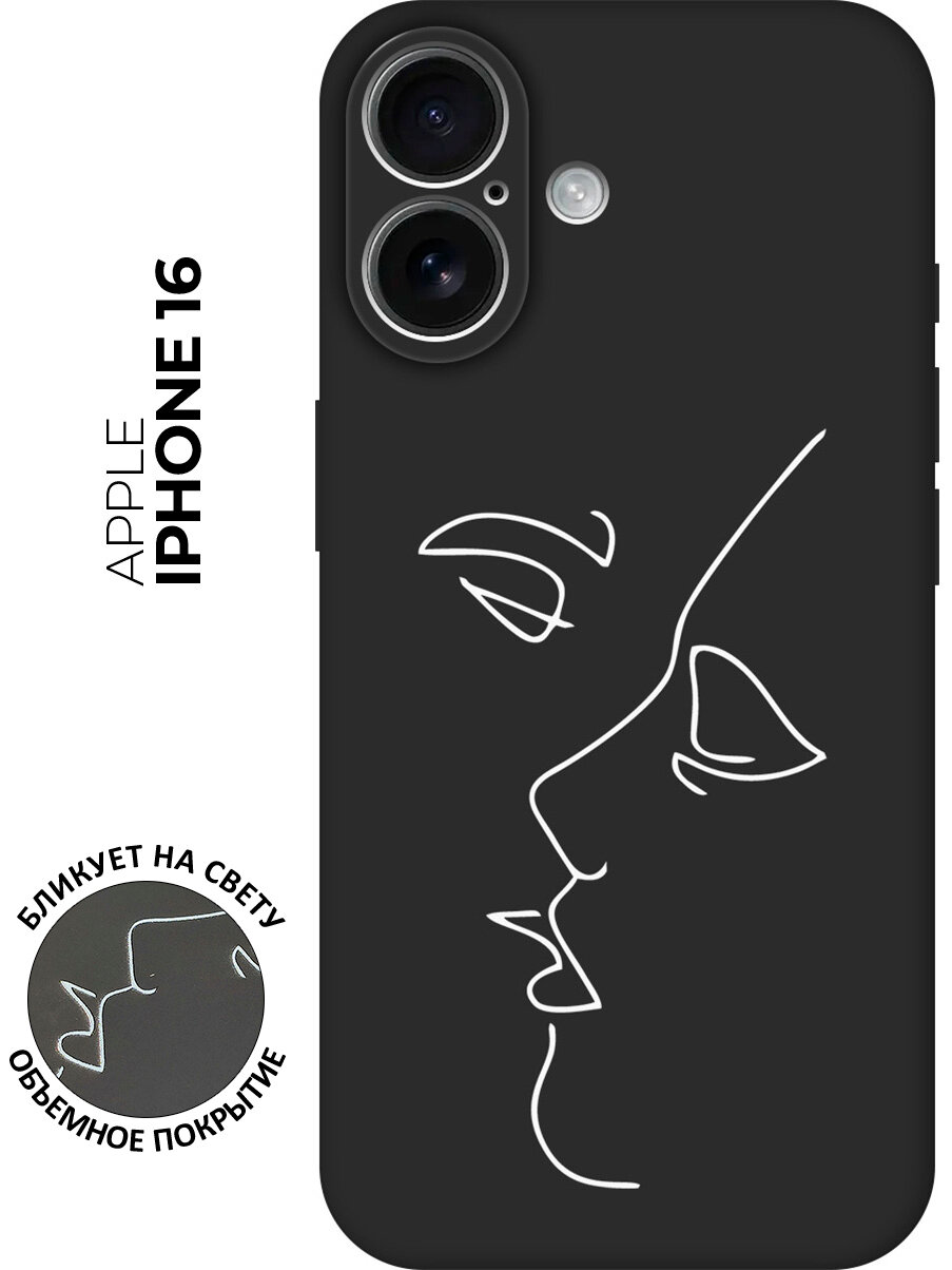 Силиконовый чехол на Apple iPhone 16 с принтом "Лица" матовый черный