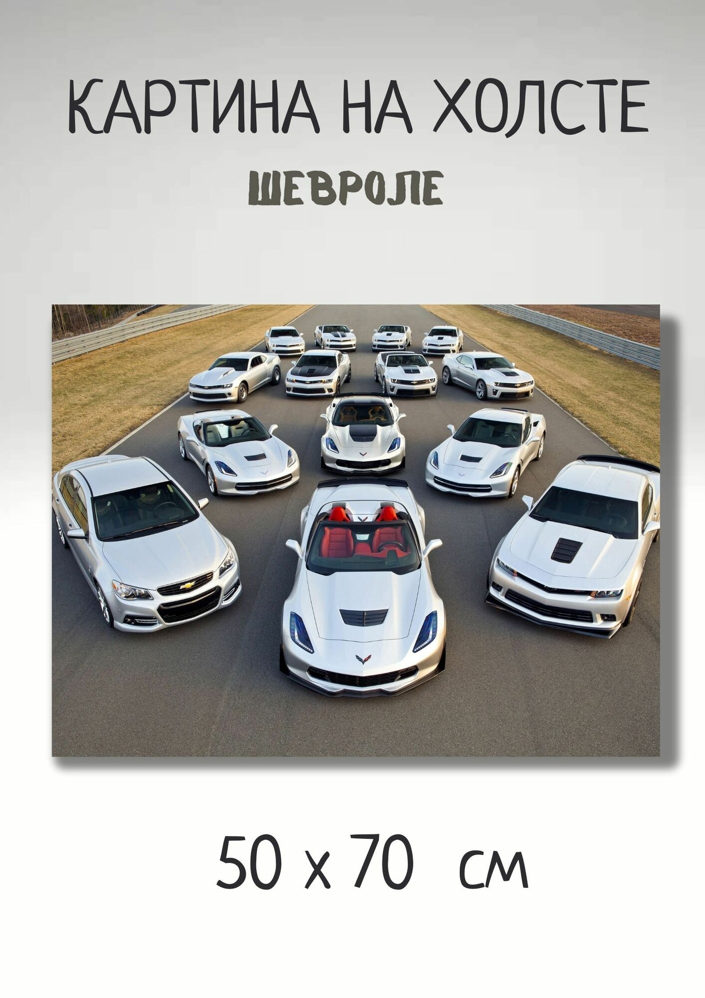Фотокартина на холсте 70х50 с множеством автомобилей "Шевроле Chevrolet"