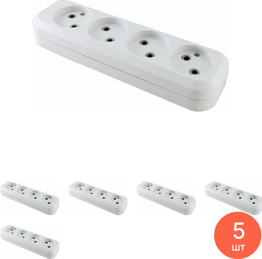 Блок розеток TDM Electric / ТДМ Электрик 2П, 4 гнезда 10А 250В без заземляющих контактов, белый SQ1806-0011 / колодка электрическая для удлинителя (комплект из 5 шт)