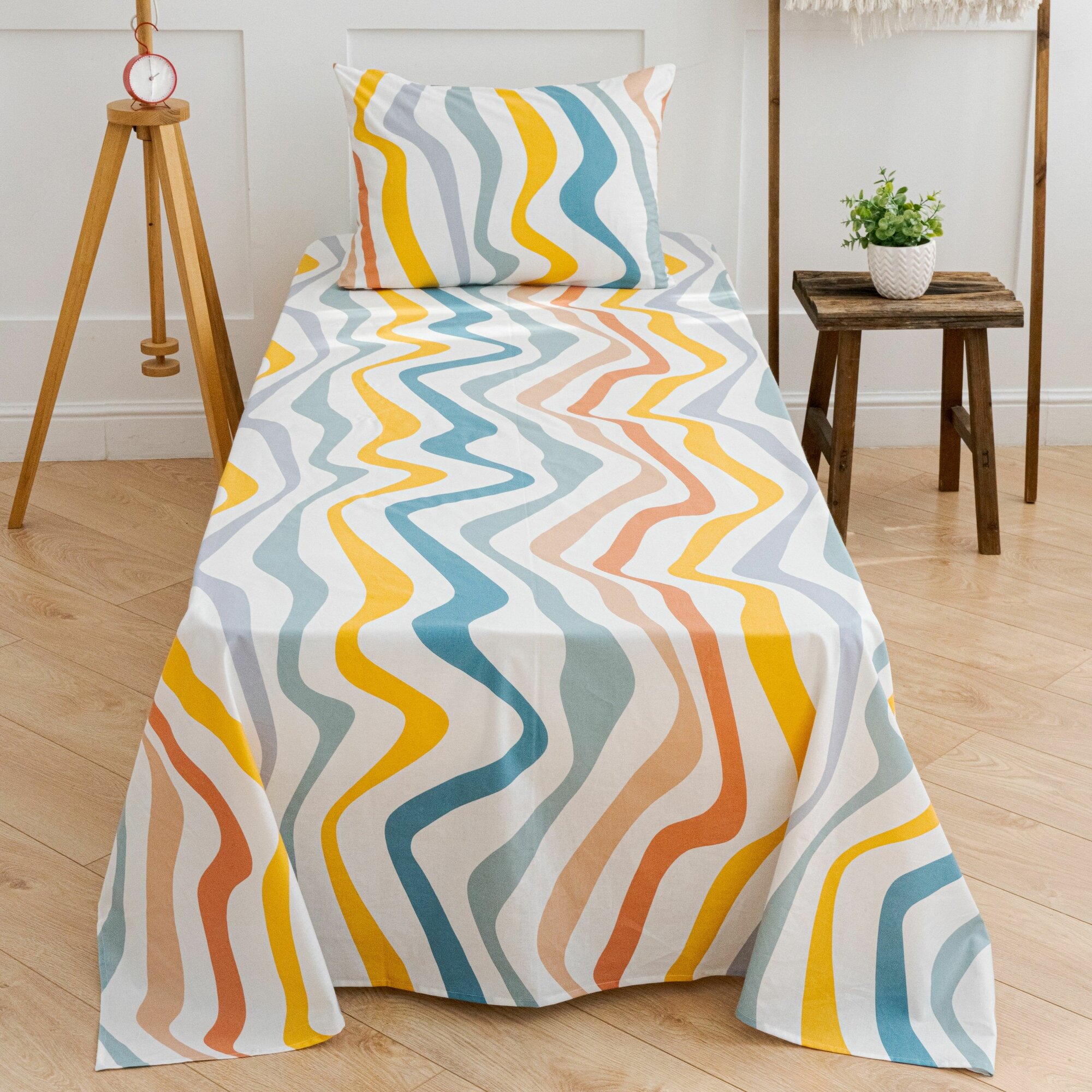 YERRNA Простыня 150х260 см, классическая, аналог икеа, 100% хлопок, перкаль, цветные полосы