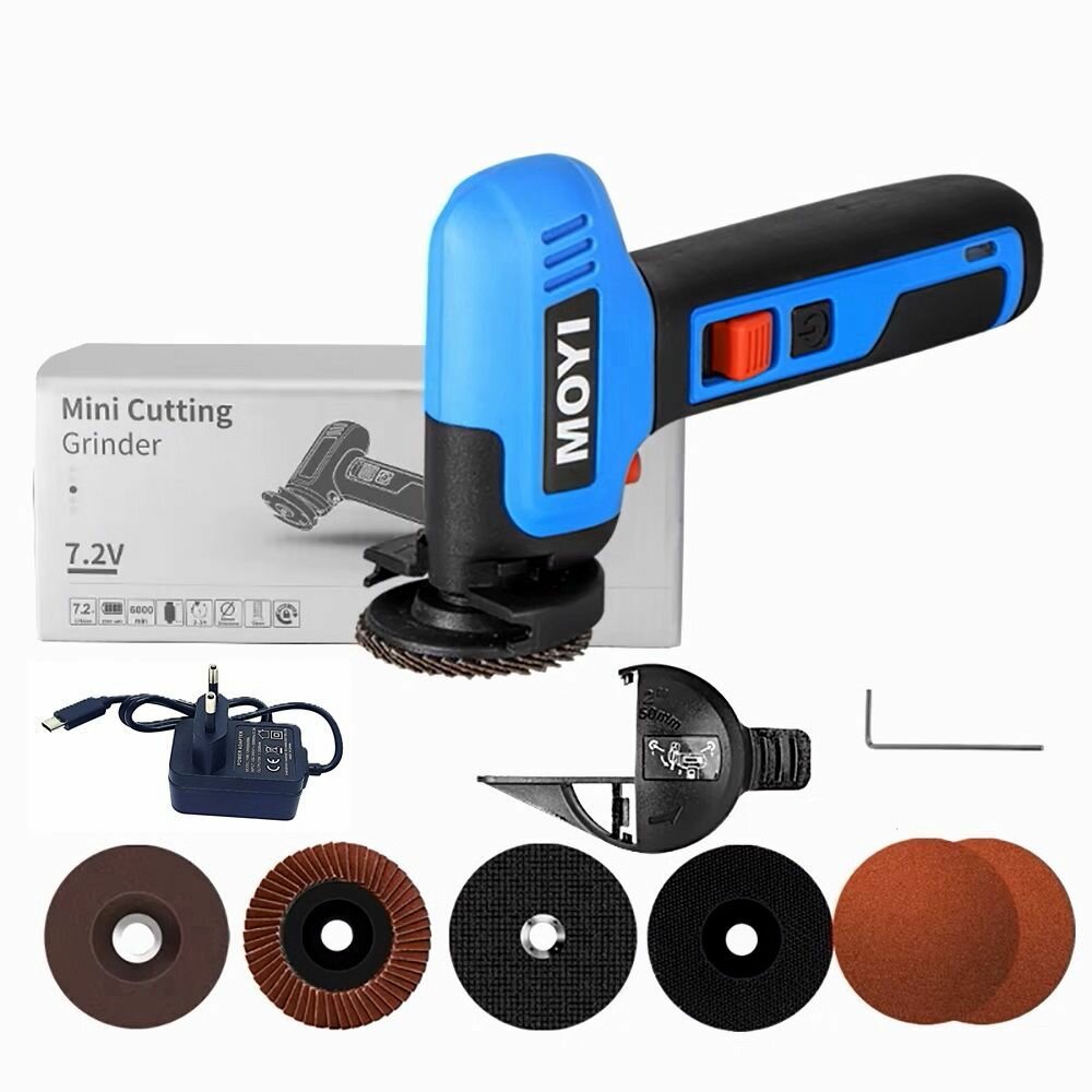 Миниатюрная угловая шлифовальная машина с перезаряжаемым литиевым аккумулятором USB Type-C, беспроводная полировальная машина, УШМ аккумуляторная мини MY-3019-3 50 мм, 7,2 в