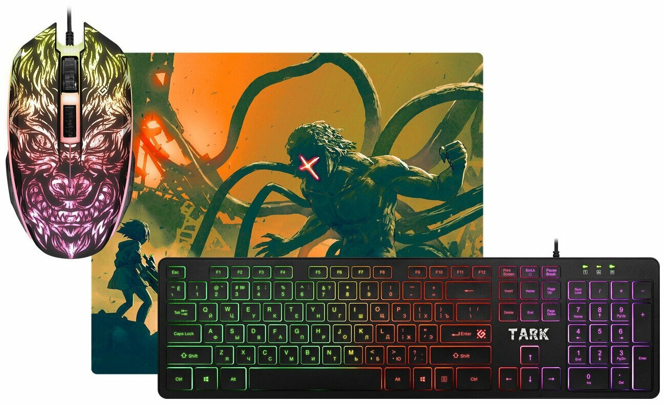 Комплект игровой Defender Tark C-779 RU, Light, мышь + клавиатура + ковер, радужная подсветка