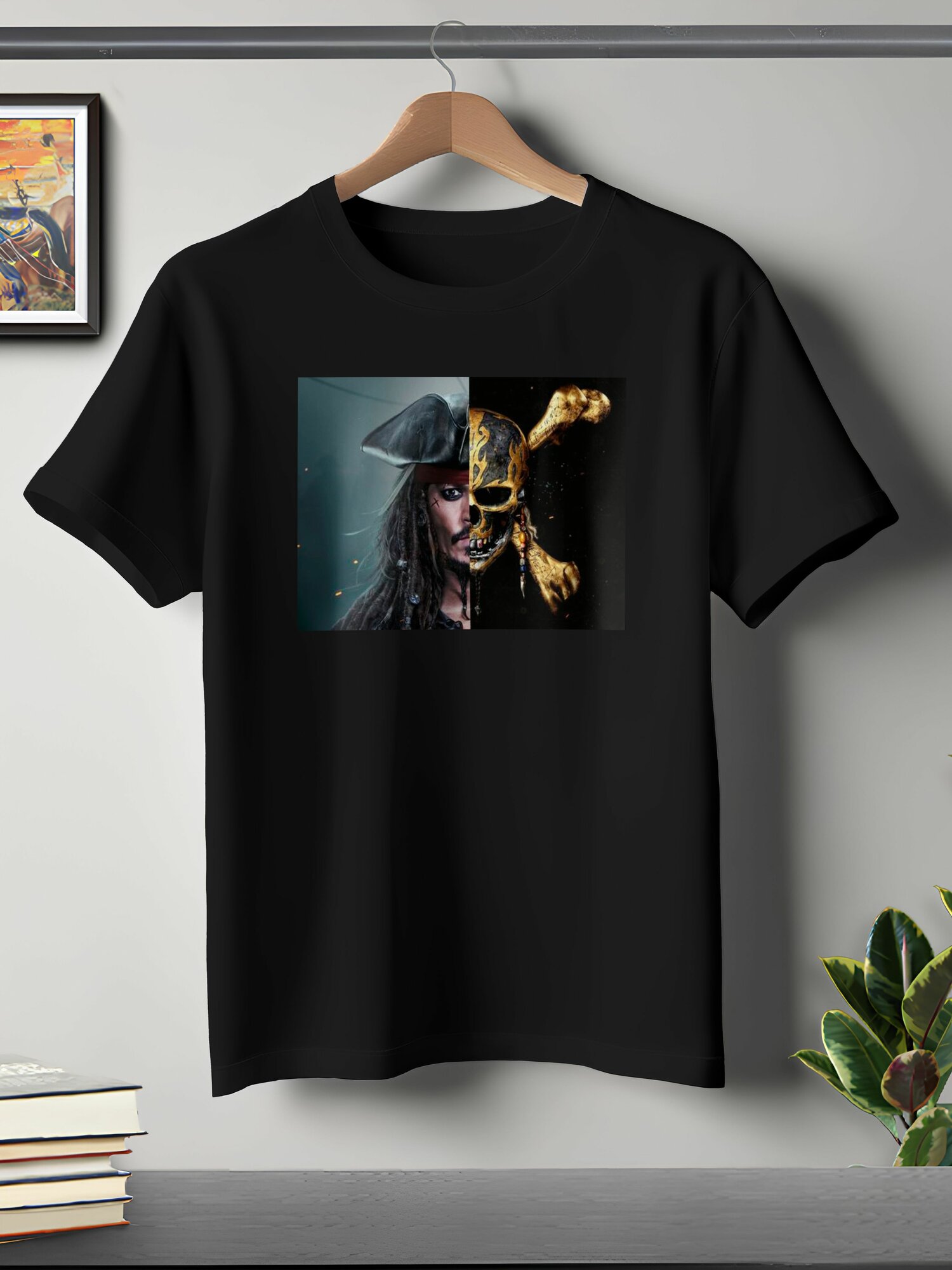 Футболка ONEQ унисекс 50-52 (XL) размер с принтом Джек Воробей, черная