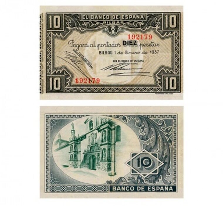 Испания 10 песет 1937 Бильбао, сувенирная копия, банкноты и купюры редкие коллекционные