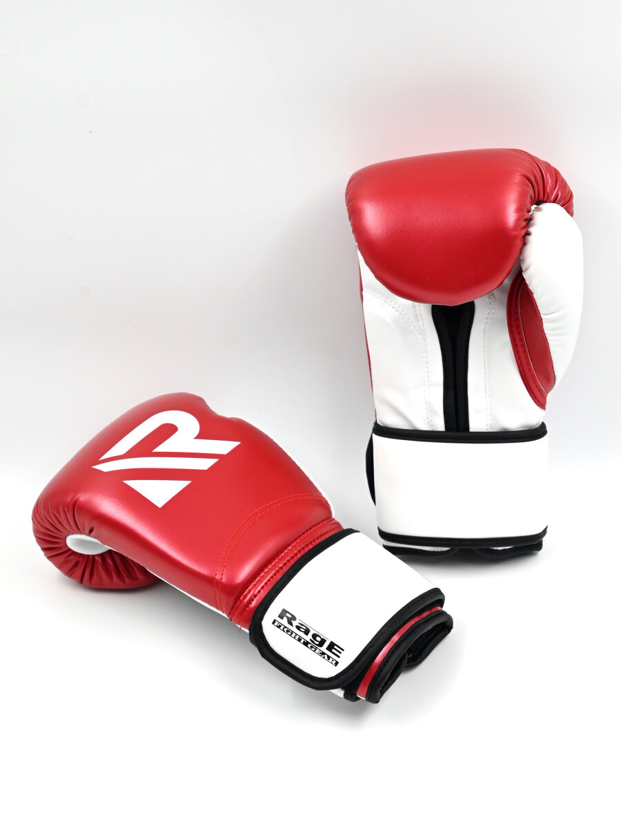 Перчатки боксерские Rage fight gear 12 унций для бокса из искусственной кожи красно-белого цвета