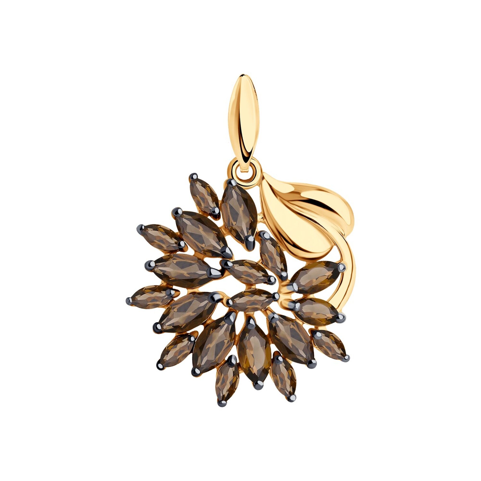 Подвеска, серебро, 925 проба, золочение, раухтопаз