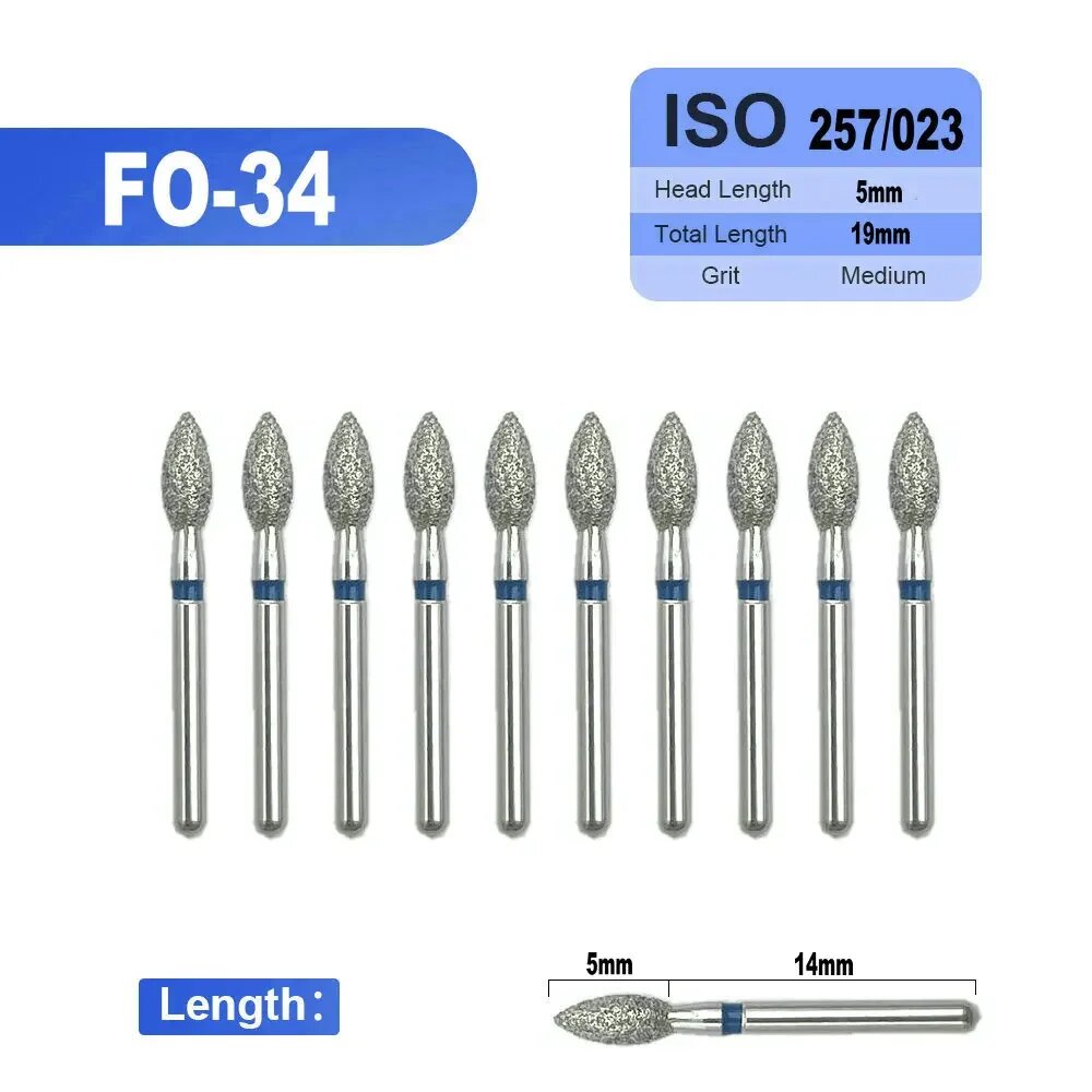 Стоматологические боры HussanDental FO-34, 10 шт, 1.6 мм