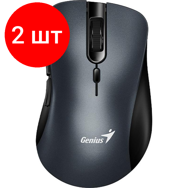 Комплект 2 штук, Мышь компьютерная Genius Ergo 8100S, беспроводная, железно-серый