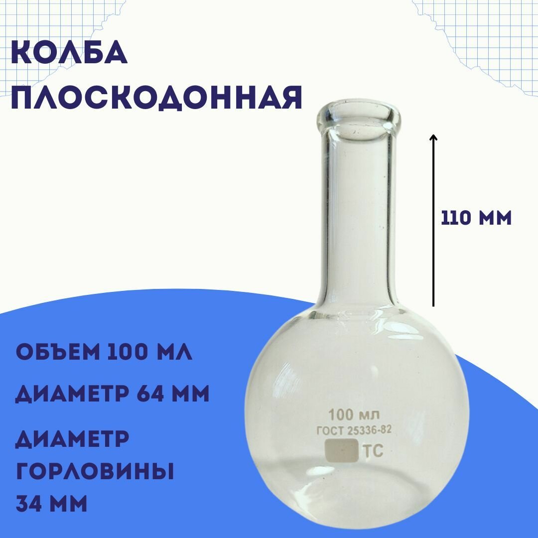 Колба плоскодонная П-2-100-34 объем 100 мл