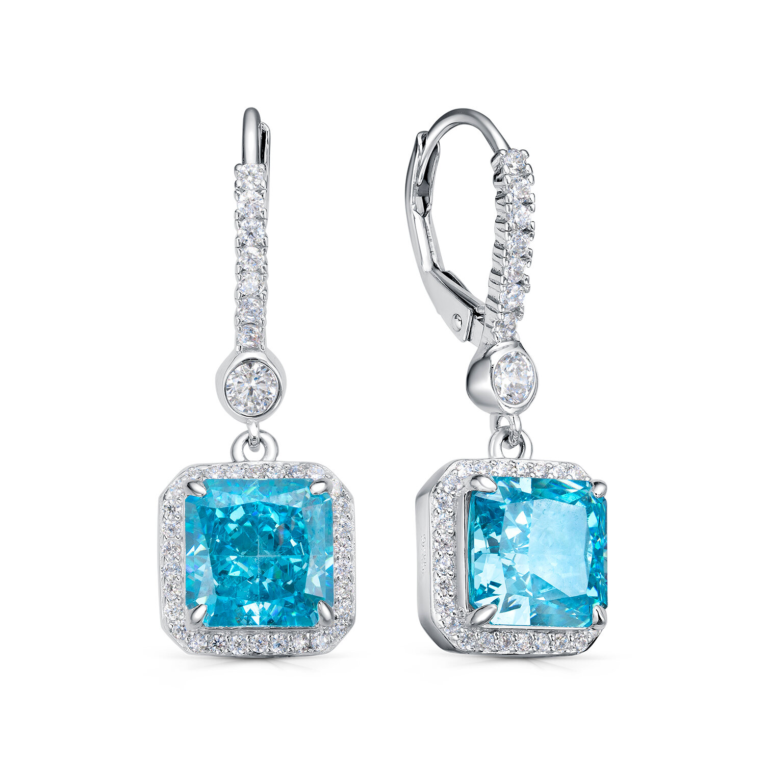 Серьги с подвесками, серебро, 925 проба, родирование, фианит