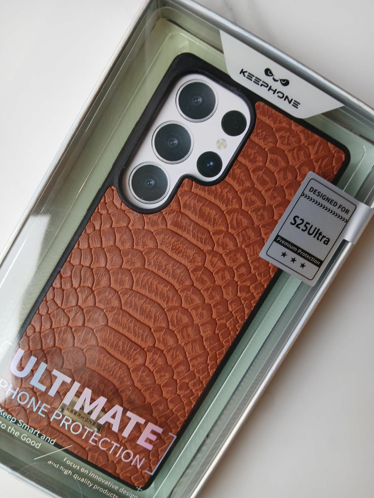 Чехол KEEPHONE "Коричневый питон", для Samsung S25 Ultra, кожа.