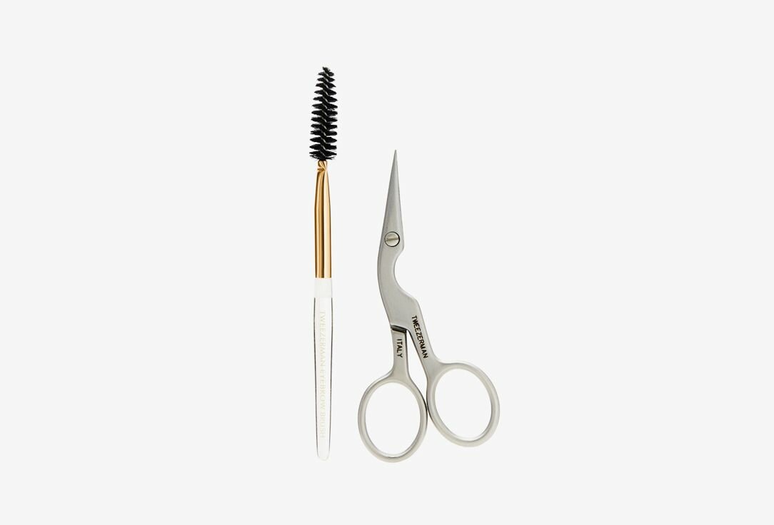 Ножницы и кисточка для бровей TWEEZERMAN Scissors & Brush