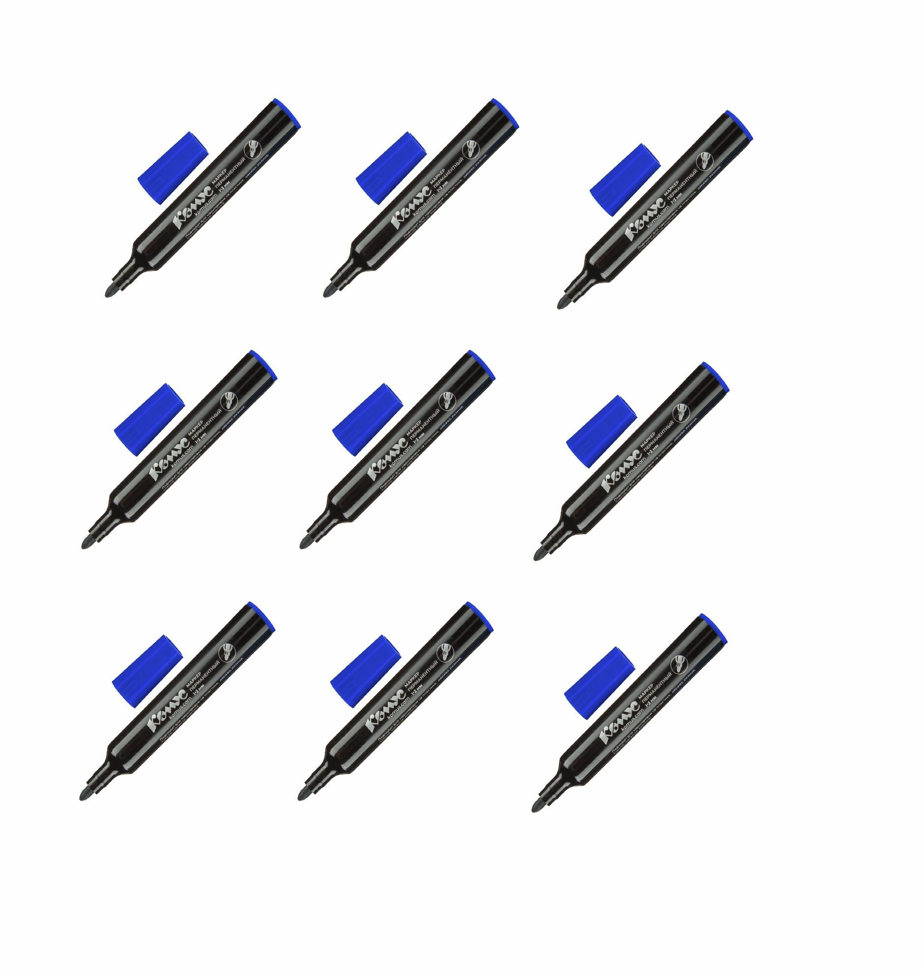 Комус Маркер перманентный, синий, 1-3 мм, 9 уп