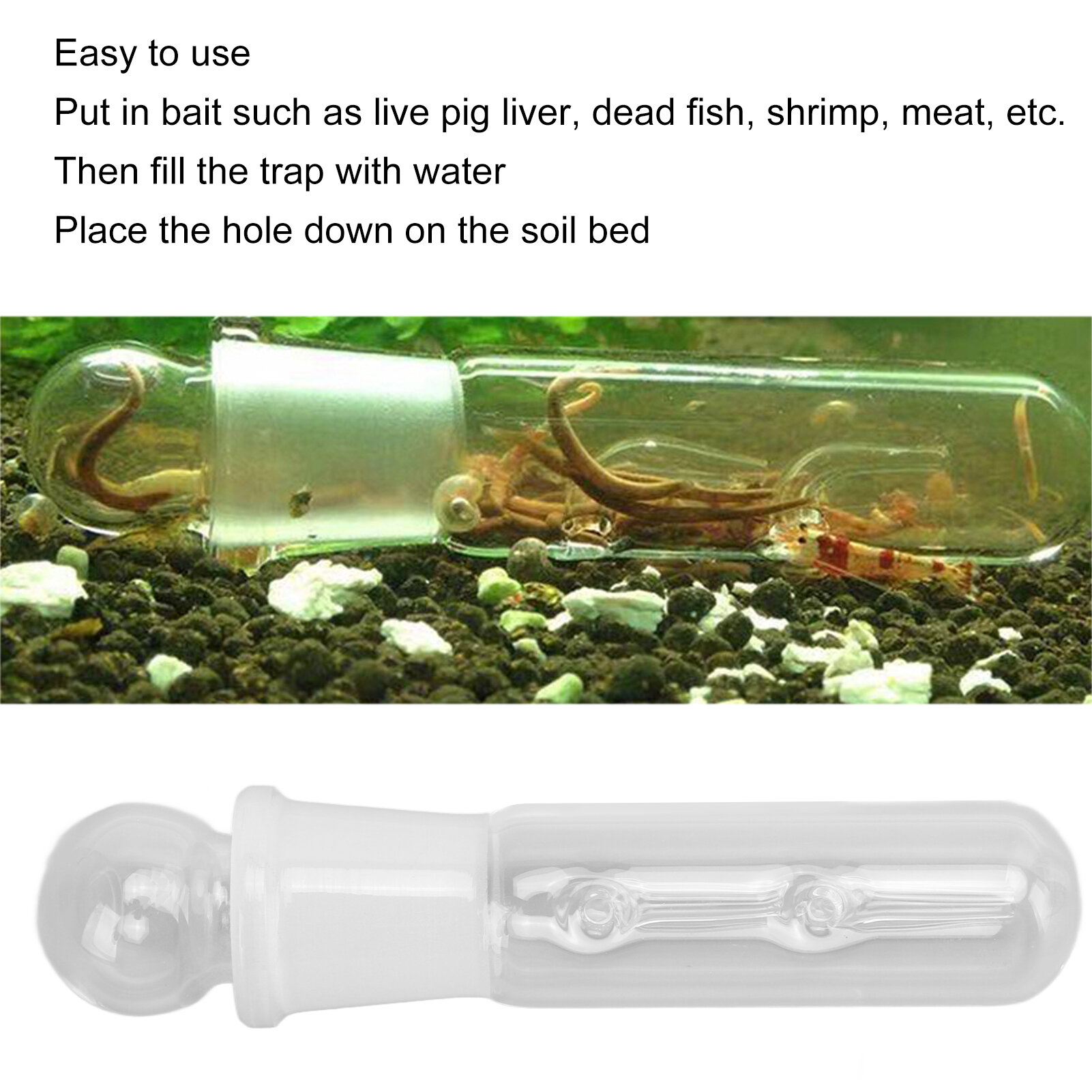 Ловушка для планарий, прозрачное стекло, ловушка для пиявки для водных планарий, трубка для ловли черри, креветок, кристаллов, красных креветок, карликовых креветок, ловушка с 2 отверстиями