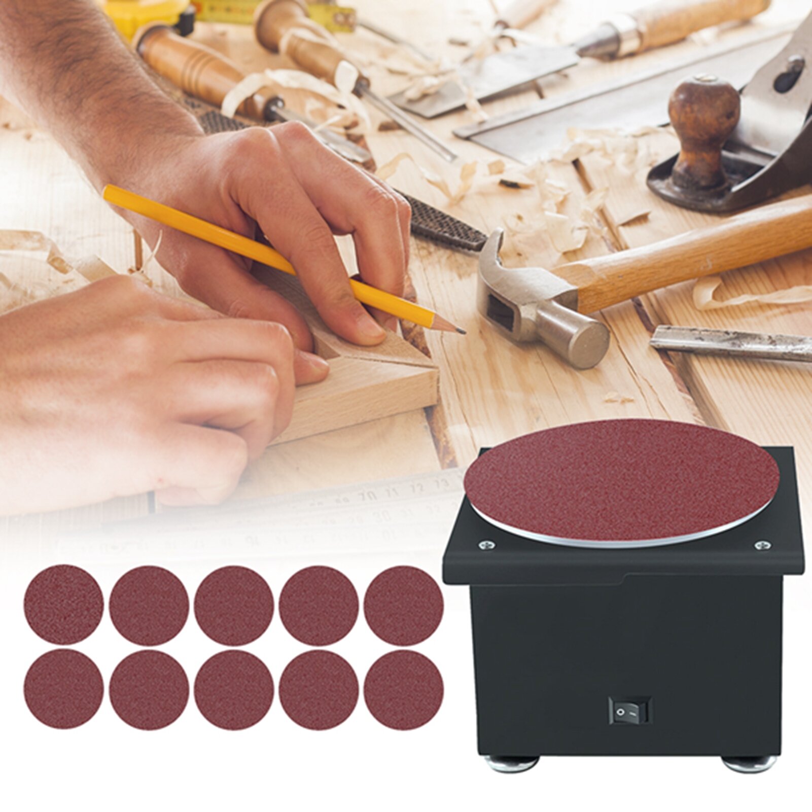 Мини-шлифовальный станок с дисковым шлифовальным станком, электрическая точилка для кромок, 7 скоростей, 10 шлифовальных дисков, настольная шлифовальная полировальная машина для дерева, металла, акрила, камня
