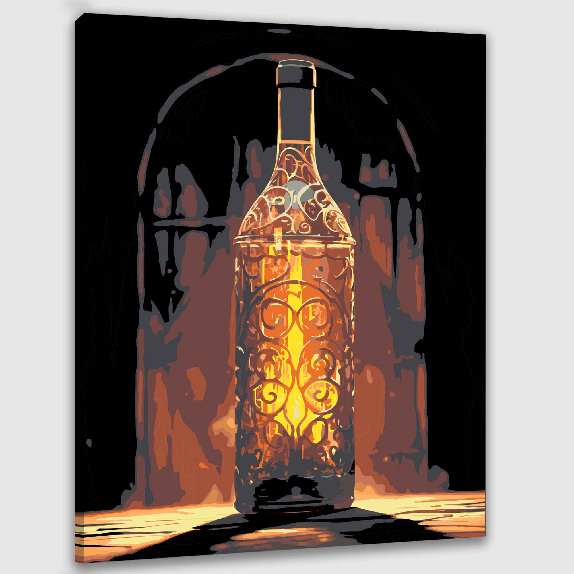 Картина по номерам 40x50 см, винтажное вино, бутылка, цифровая иллюстрация, стеклянная поверхность, замысловатые узоры