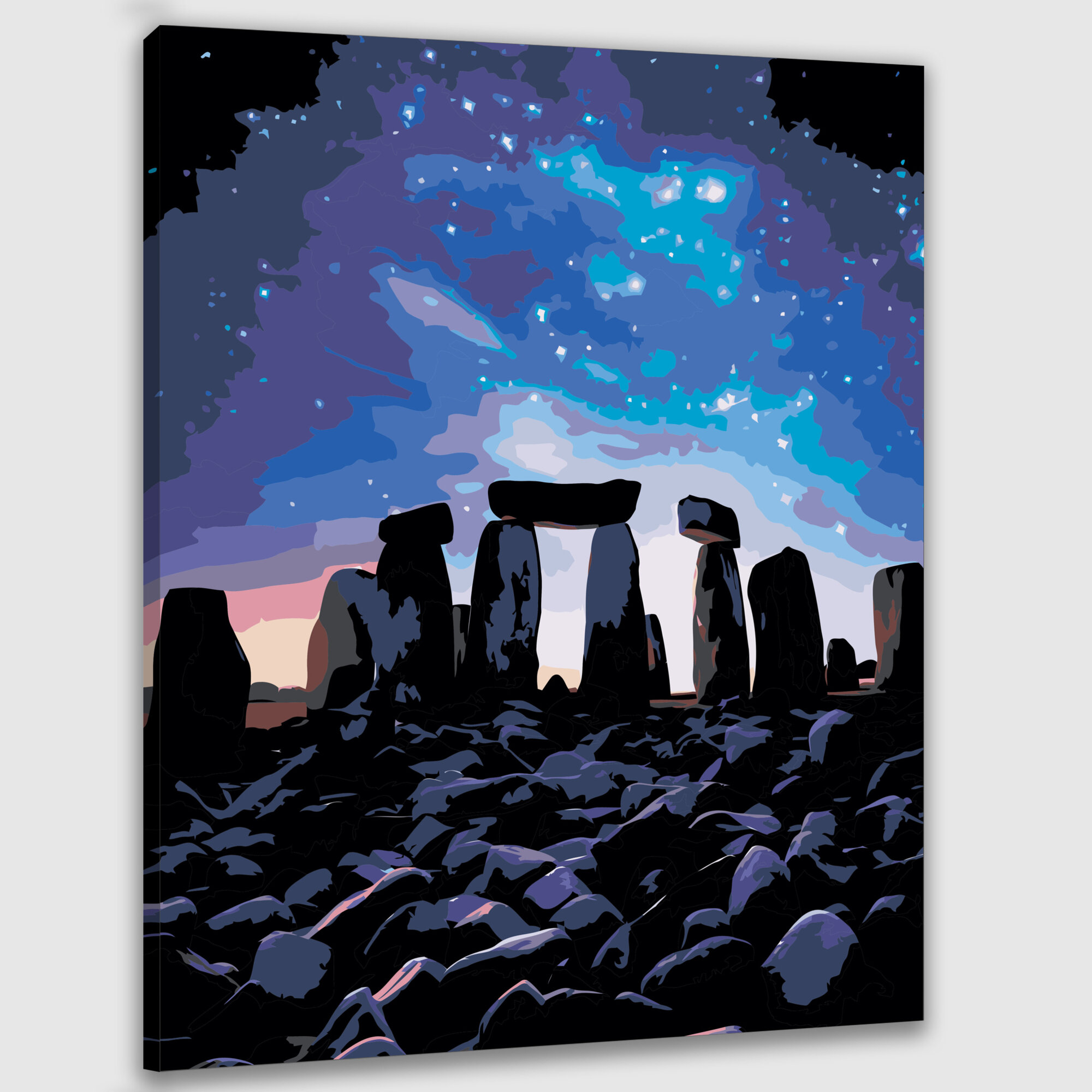 Картина по номерам 40x50 см, небо, звезды, каменный круг, монументальные камни, полярные сияния, магия