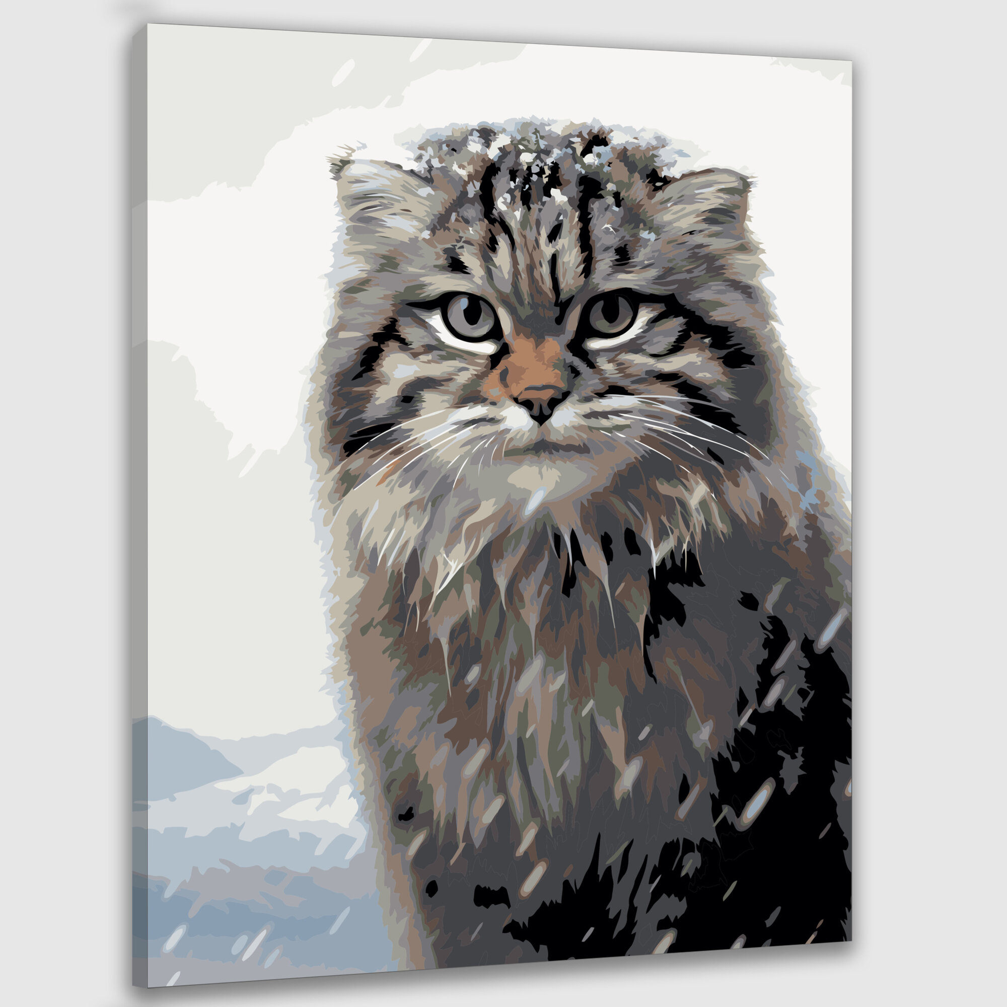 Картина по номерам 40x50 см, цифровая картина, Манул, сибирский манул, заснеженный ландшафт, густая шерсть